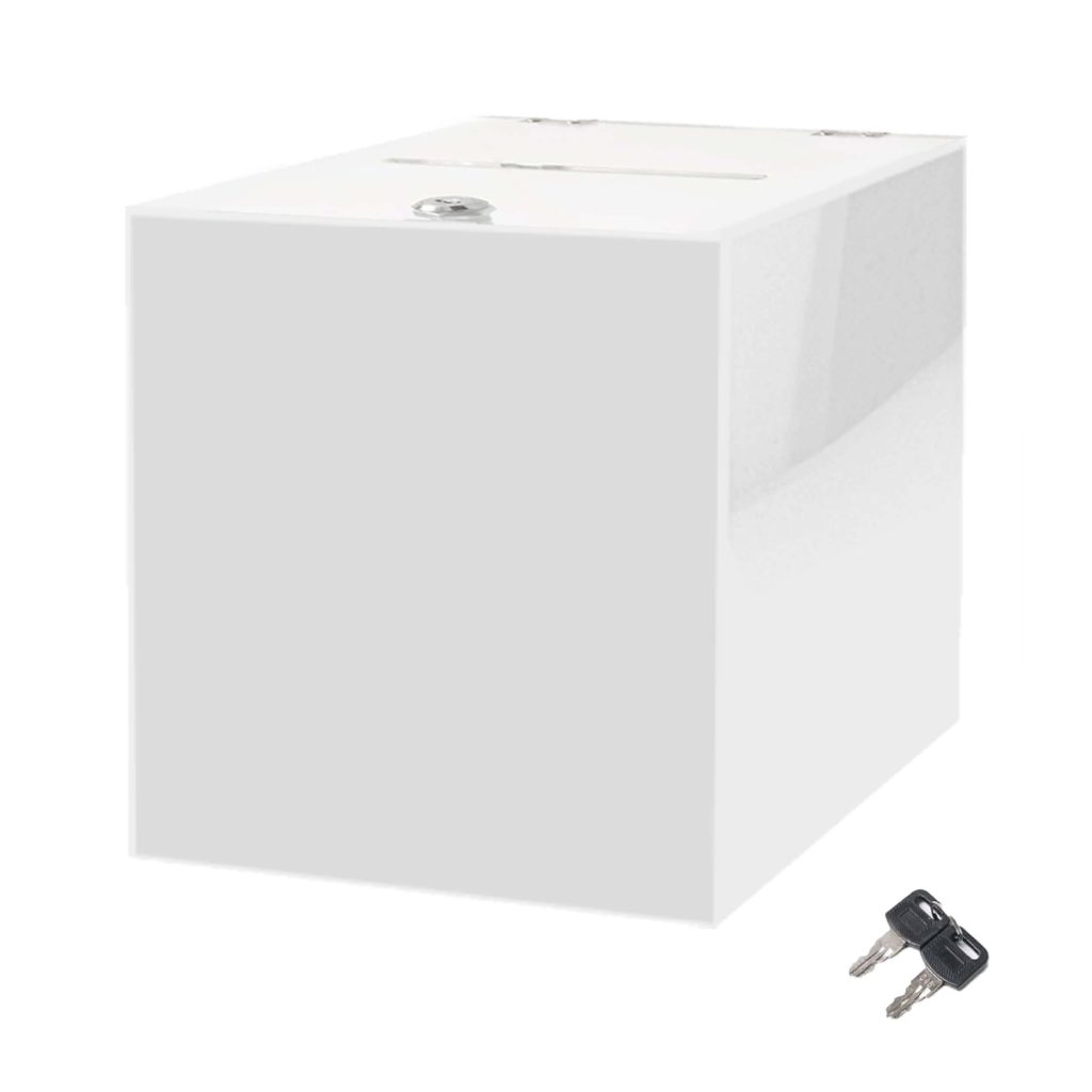 White Acrylic Ballot Box 50 x 50 cm | Secure Lockable Voting Box