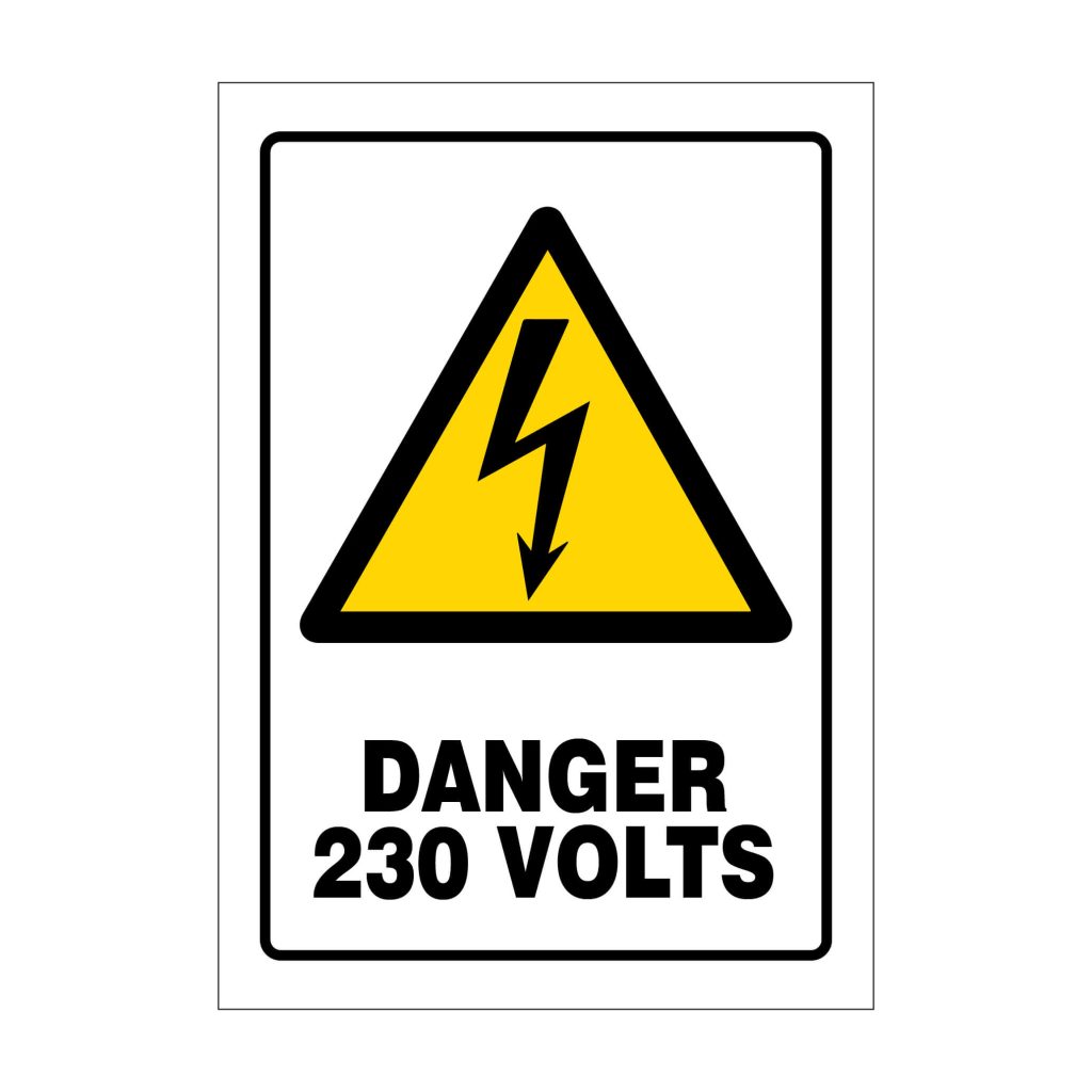 Danger 230 Volts Warning Sign – High Voltage Safety Sticker UAE